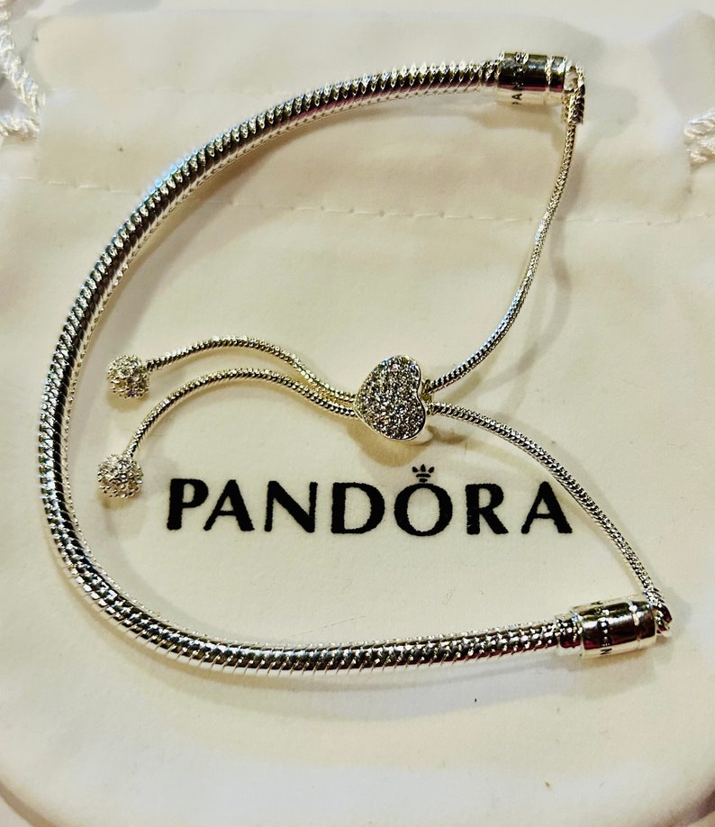 Pandora Moments Pave Heart Clasp Snake Chain Slider Bracelet - Etsy