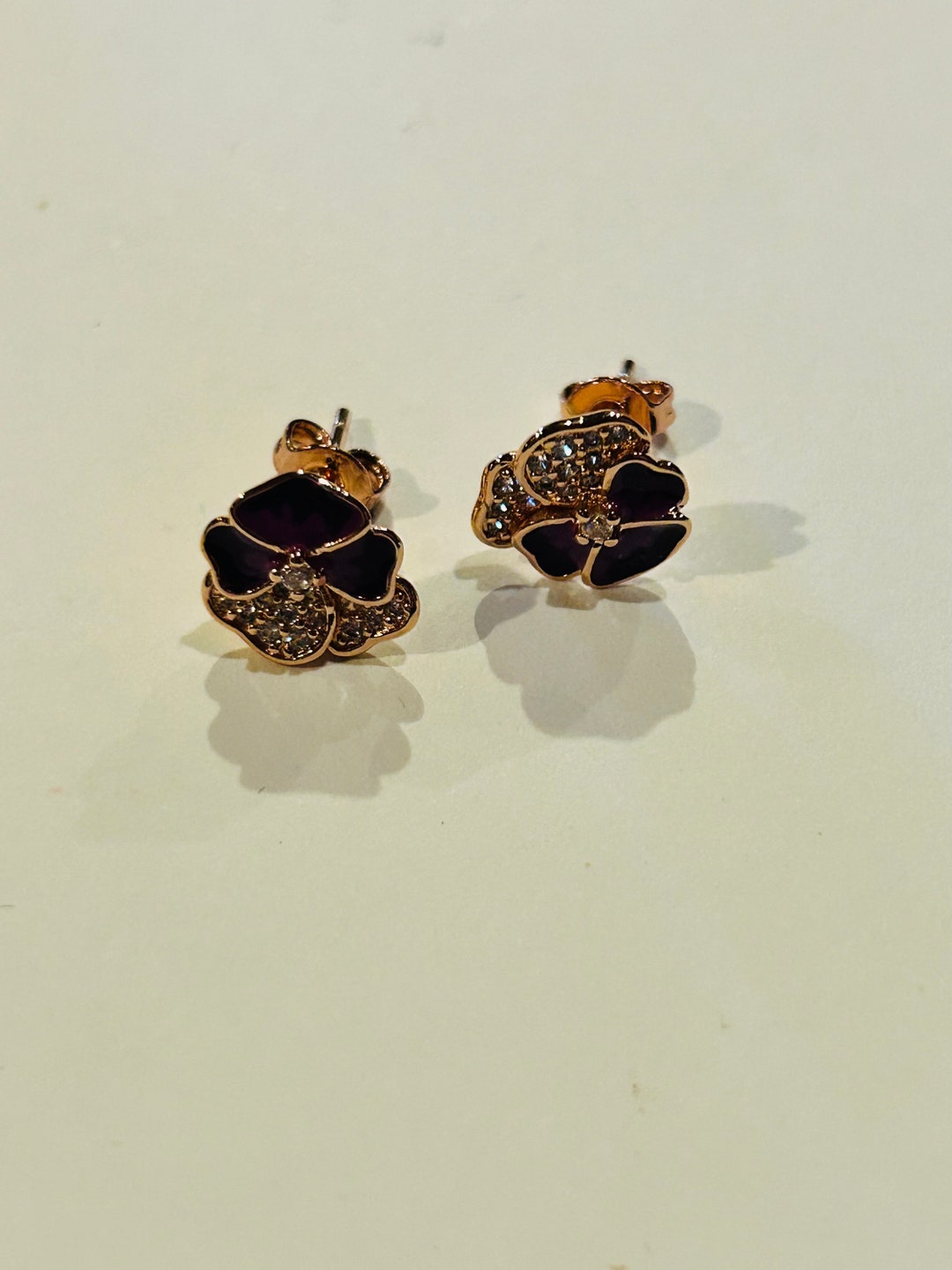 Pandora Dark Purple Pansy Flower Earrings - Etsy