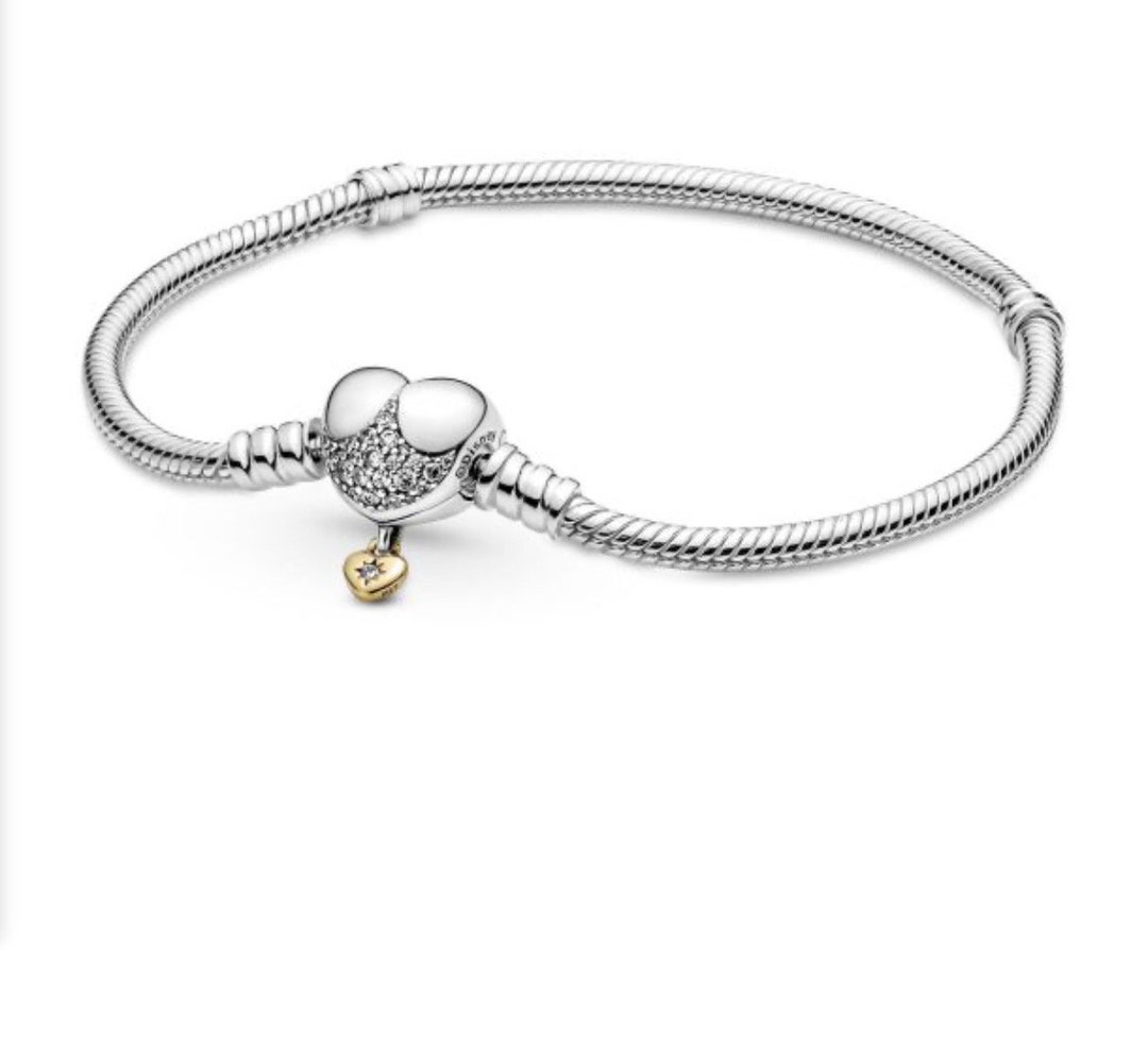 Pandora Disney, Moments Heart Clasp Snake Chain Bracelet, Gold-plated ...