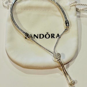 Pandora Moments Pave Heart Clasp Snake Chain Slider Bracelet - Etsy