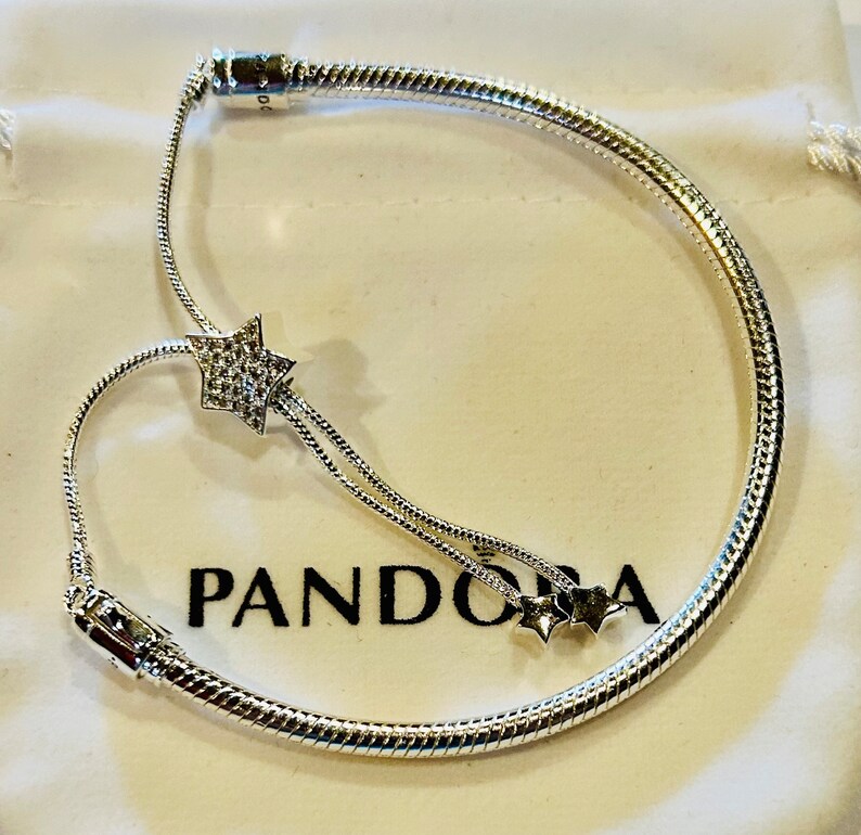 Pandora Moments Pave Star and Snake Chain Sliding Bracelet - Etsy