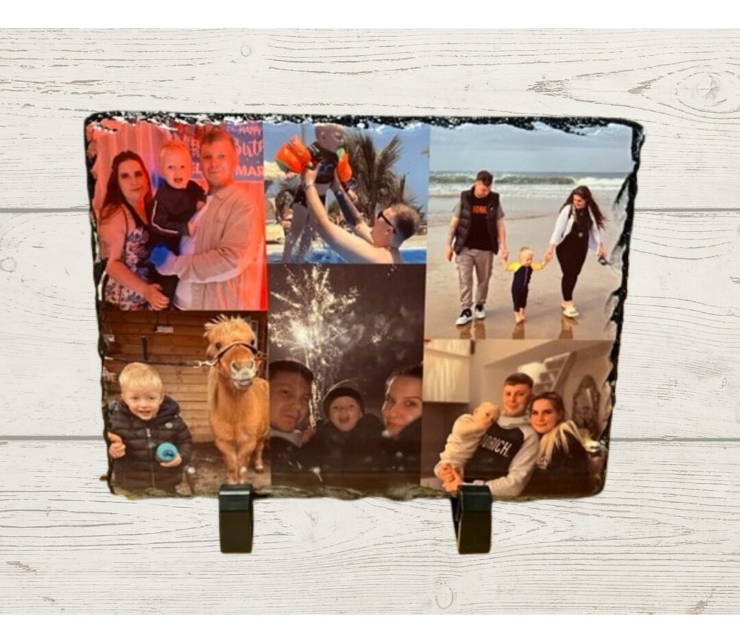 Personalised Collage Square Photo Rock Slate | Photo Slate With Stands ...