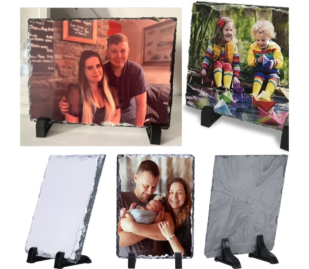 Personalised Square Photo Rock Slate Photo Slate With Stands Slate ...