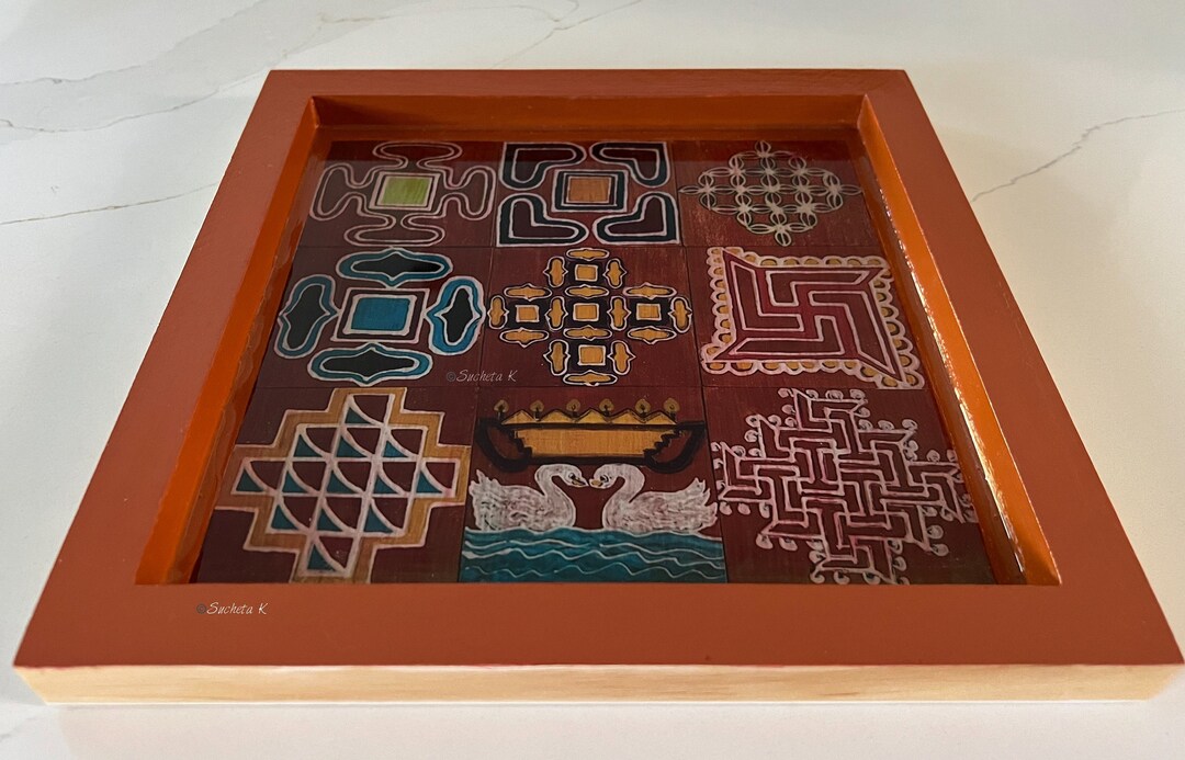 Diwali Rangoli Collage Wooden Board/diwali Decorative Tray With Resin ...