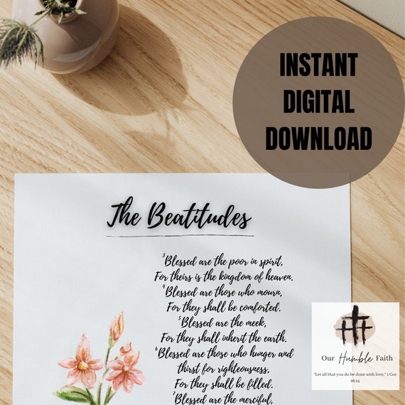 Matthew 5:3-11 The Beatitudes Bible Verse Scripture Christian | Etsy