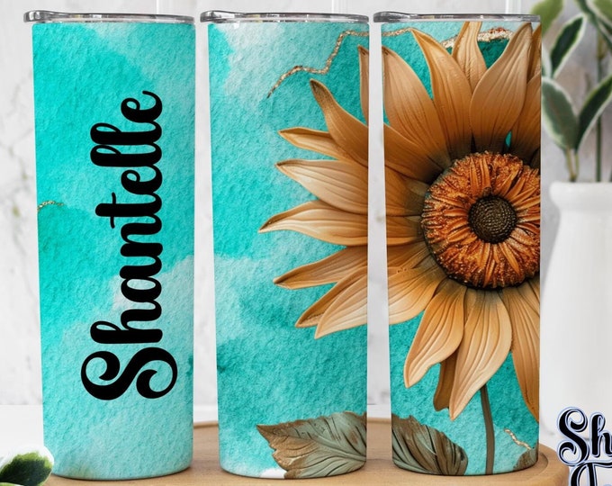 Personalized Teal Sunflower Tumbler Sunflower Tumbler Cup Teal ...