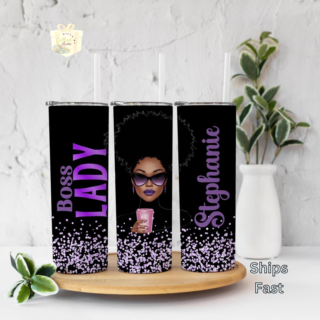 Personalized Boss Lady Glitter Tumbler, Messy Bun Design, Boss's Day ...