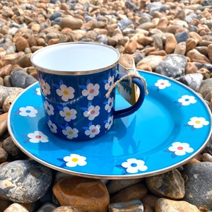 PRETTY CAMPING SET Enamel Plate and Mug - Ocean Teal Blue and Matching ...