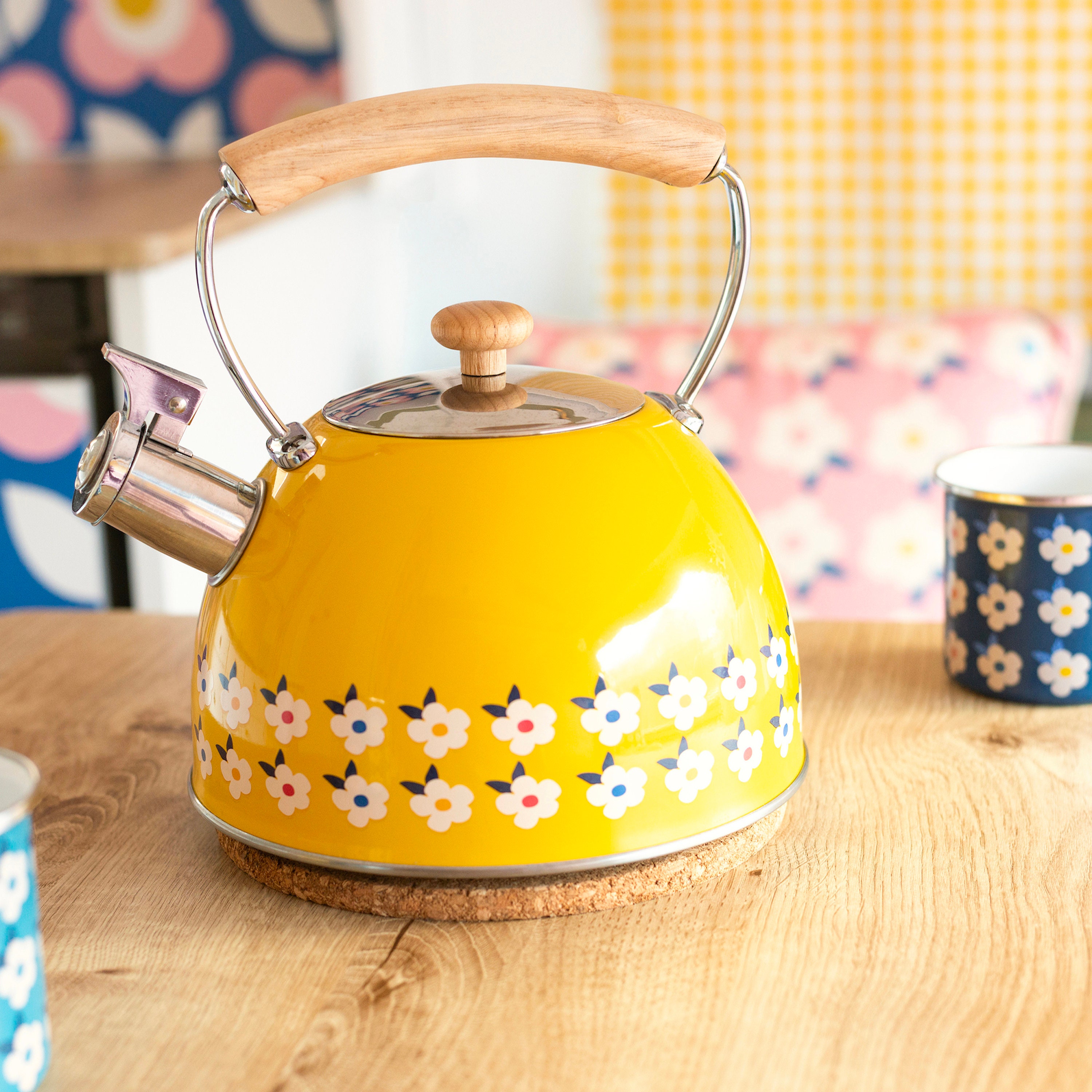 Navy Blue Floral Whistling Kettle: Stainless Steel Teapot, 2.5L - Etsy