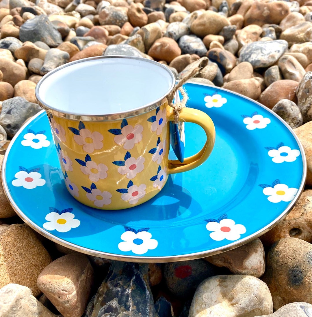 Pretty Camping Set Enamel Plate and Mug Christmas Gift Idea Ocean Teal ...