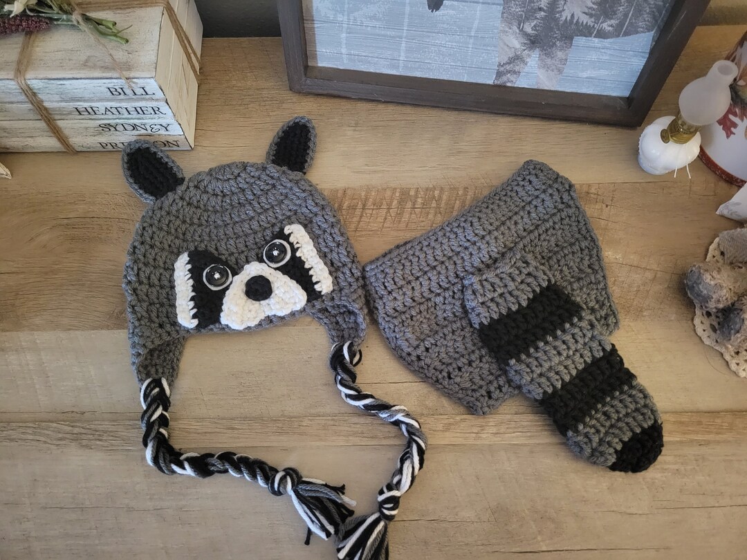 Crochet Raccoon Hat and Diaper Cover Set - Etsy