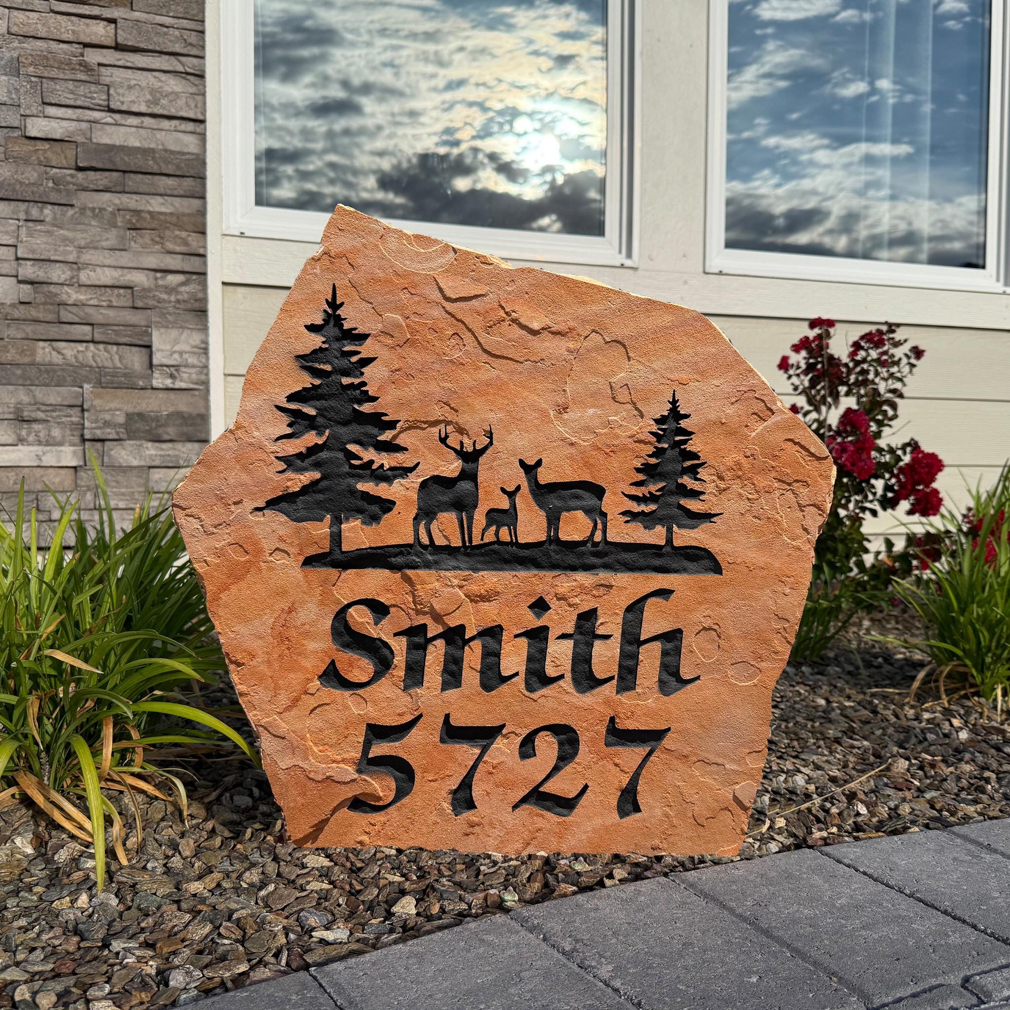 Engraved Deer Address Flagstone | Custom House Number Sign - Etsy