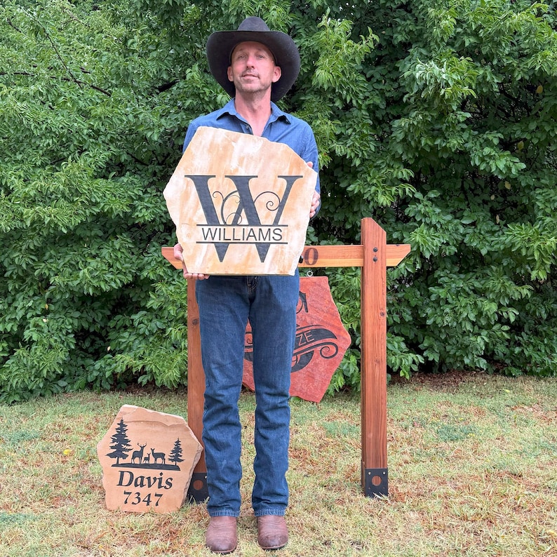 Engraved Deer Address Flagstone L House Address Sign | Stone Signs ...