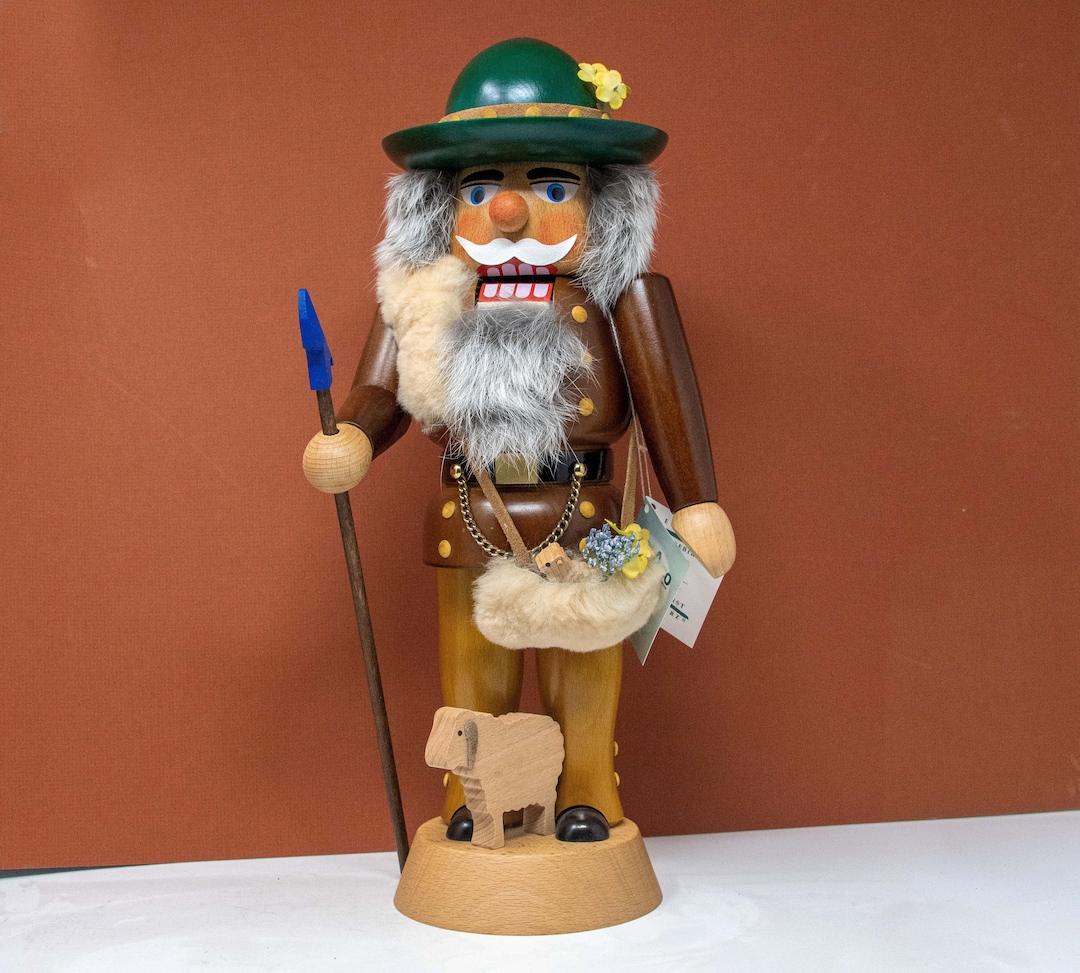 Vintage ECHT Erzgebirge Holzkunst Wooden Shepherd Nutcracker - Handmade ...