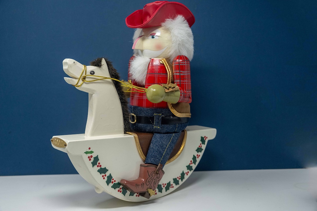 Vintage Wooden Rocking Cowboy Santa Nutcracker Dated 2002 Retired Piece ...
