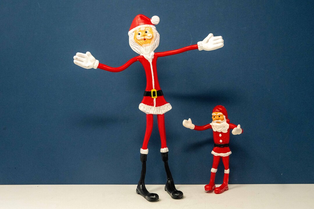 Vintage Large Santa, 9 1/2 and Small Santa, 4 1/2 Bendable Figures ...