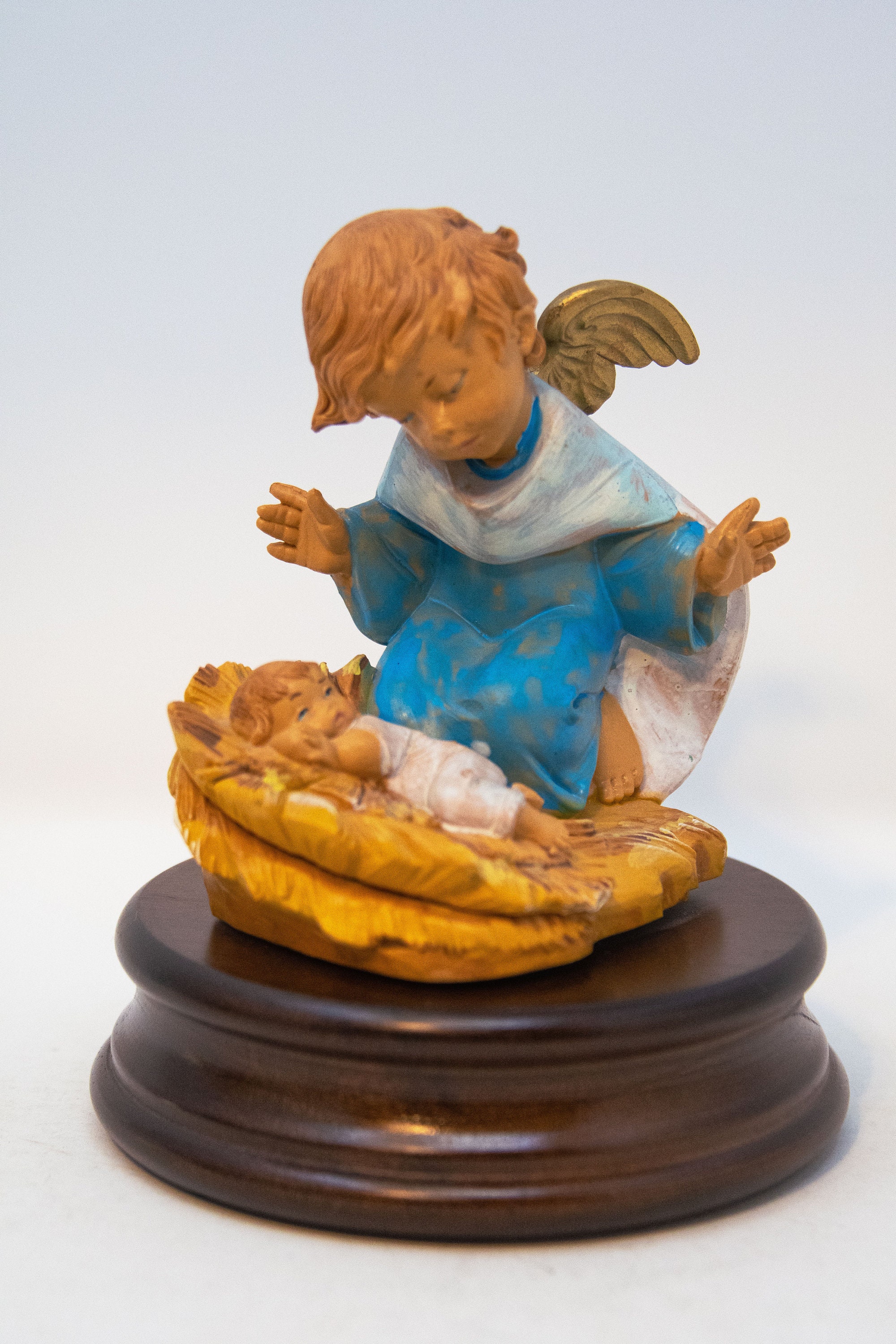 Vintage Fontanini Angel Watching Over Baby Jesus Music Player - Plays ...