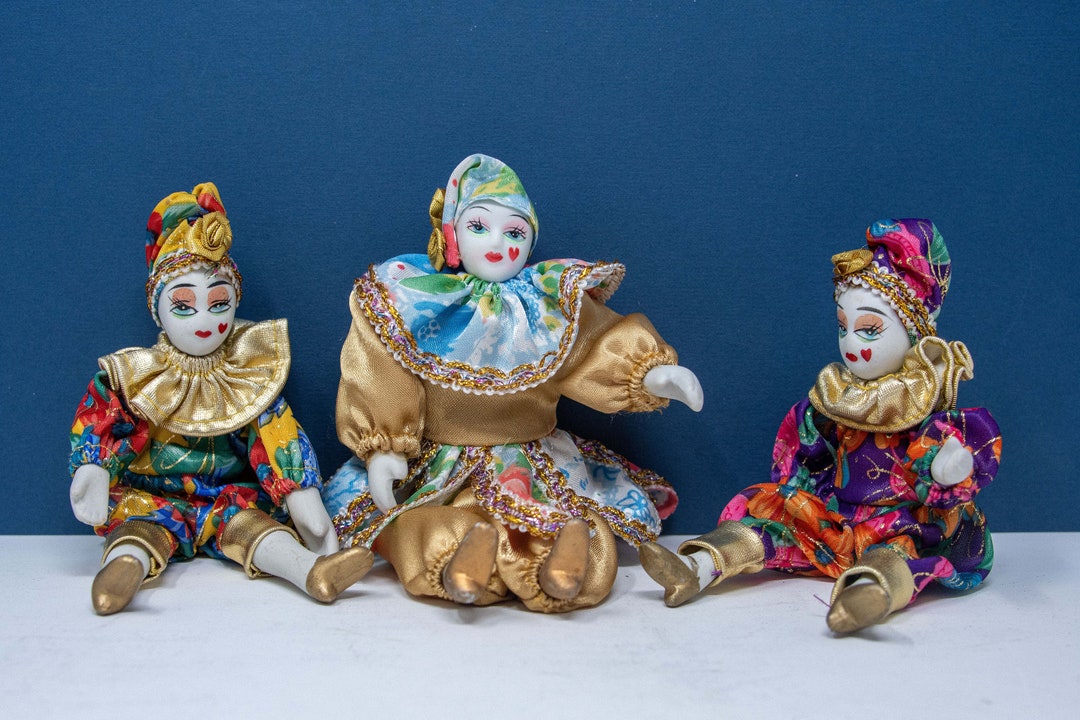 Vintage Set of Three Pierrot Mime Dolls Clown Collectible Porcelain ...