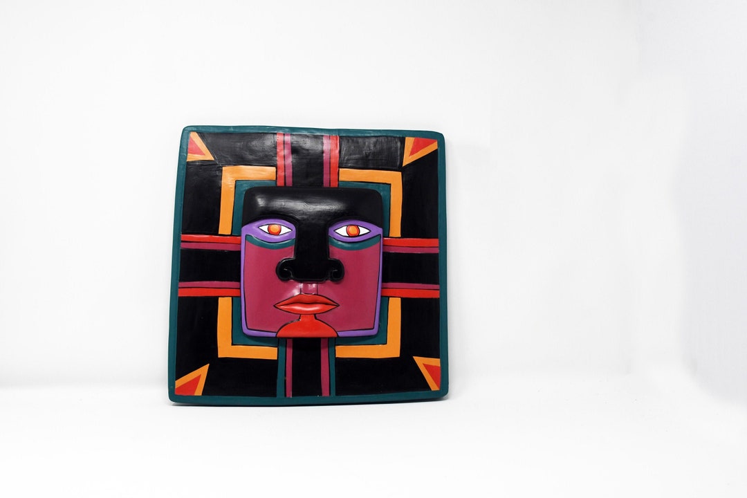 Vintage Laurel Burch Wooden Tribal Mask 1980's Wall Decor 11 1/2 X 11 1 ...