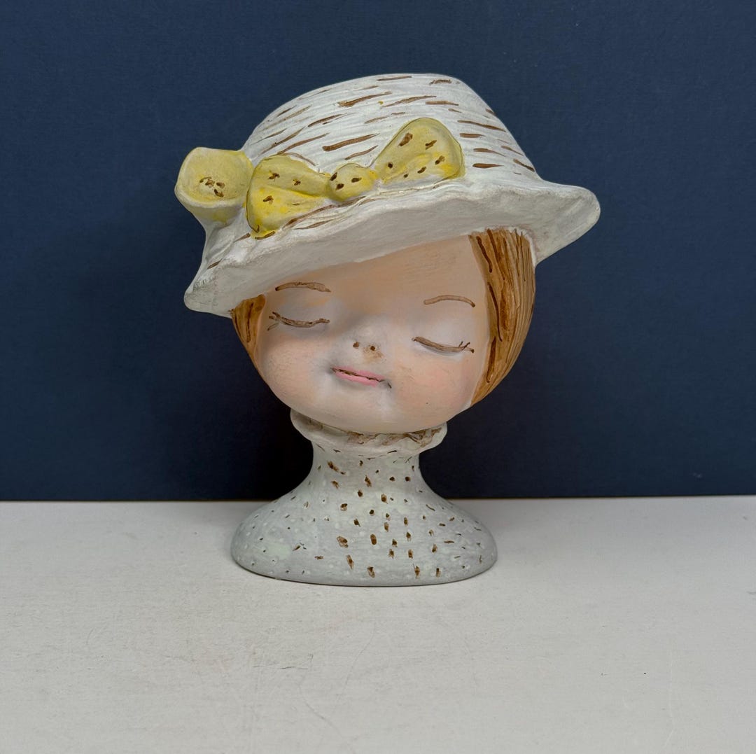 Vintage Lady - Girl Head Vase - Planter - Ceramic - Bisque - Head Bust ...