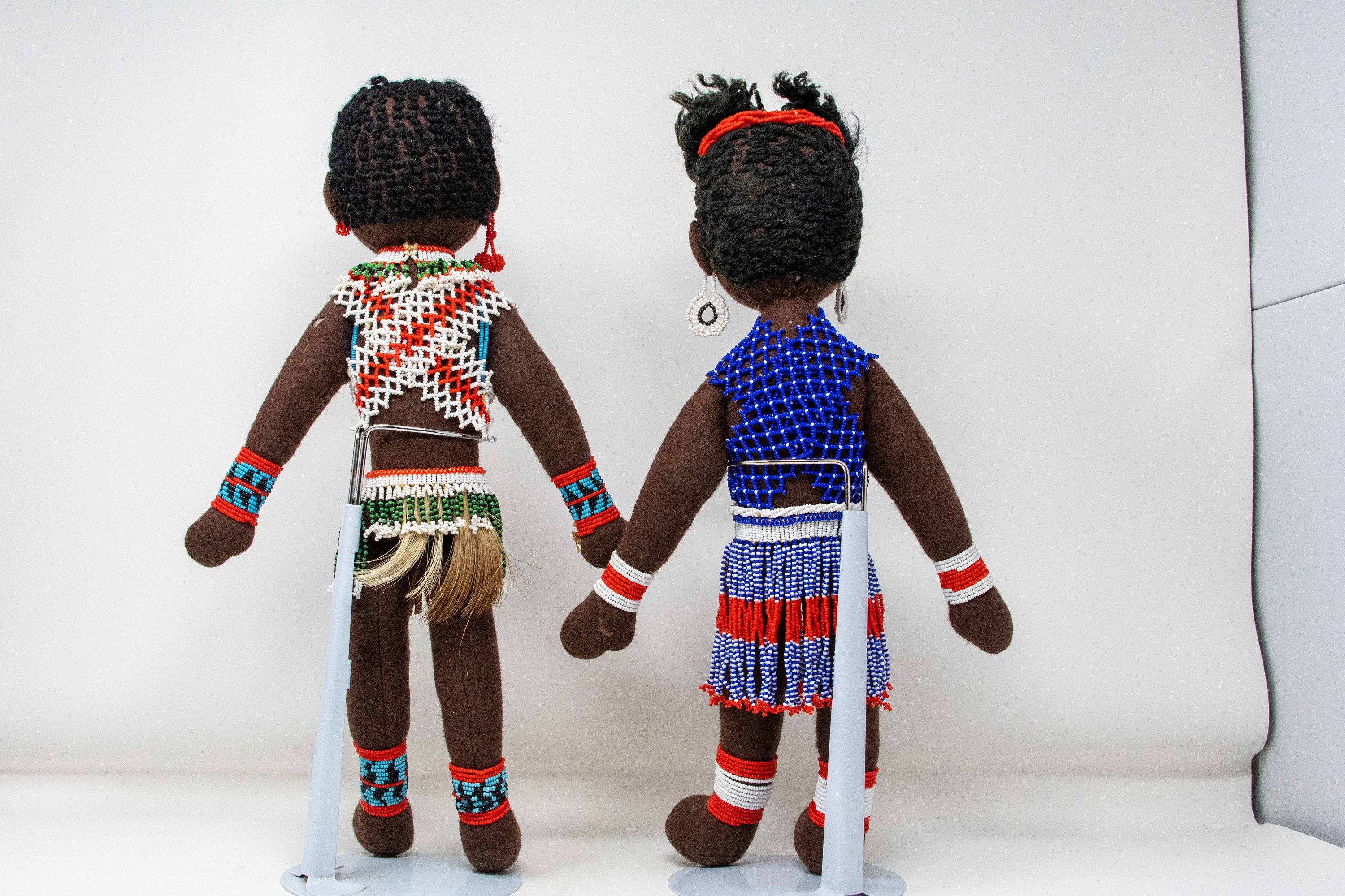 A Pair of Large Vintage South African Zulu Handmade Beaded Felt Dolls ...