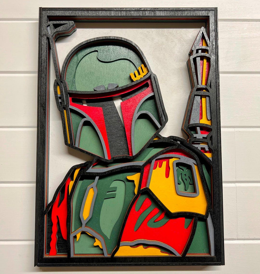Boba Fett Layered Wood Wall Art | 3D Laser Cut Star Wars Decor ...