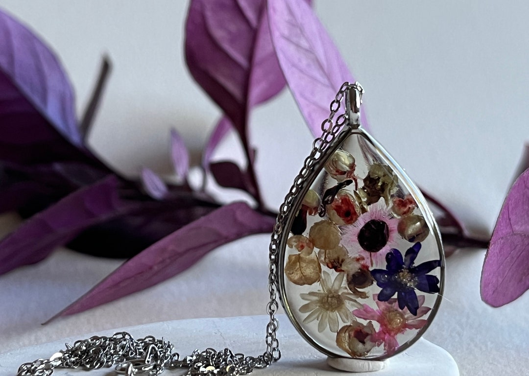 Botanical Necklace. Sterling Silver Chain Necklace.real Preserved ...