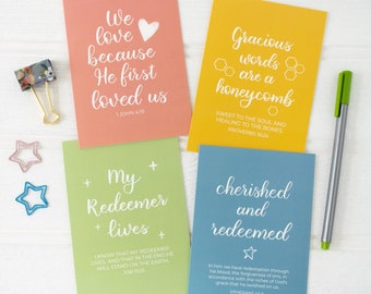 Set of 4 Bright Coloured Bible Verse Postcards | 4 Postcards | Hand ...