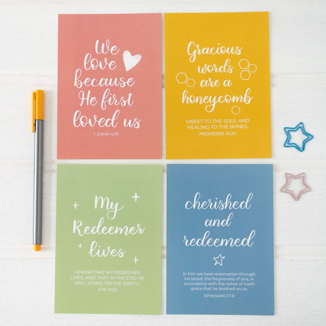 Set of 4 Bright Coloured Bible Verse Postcards | 4 Postcards | Hand ...