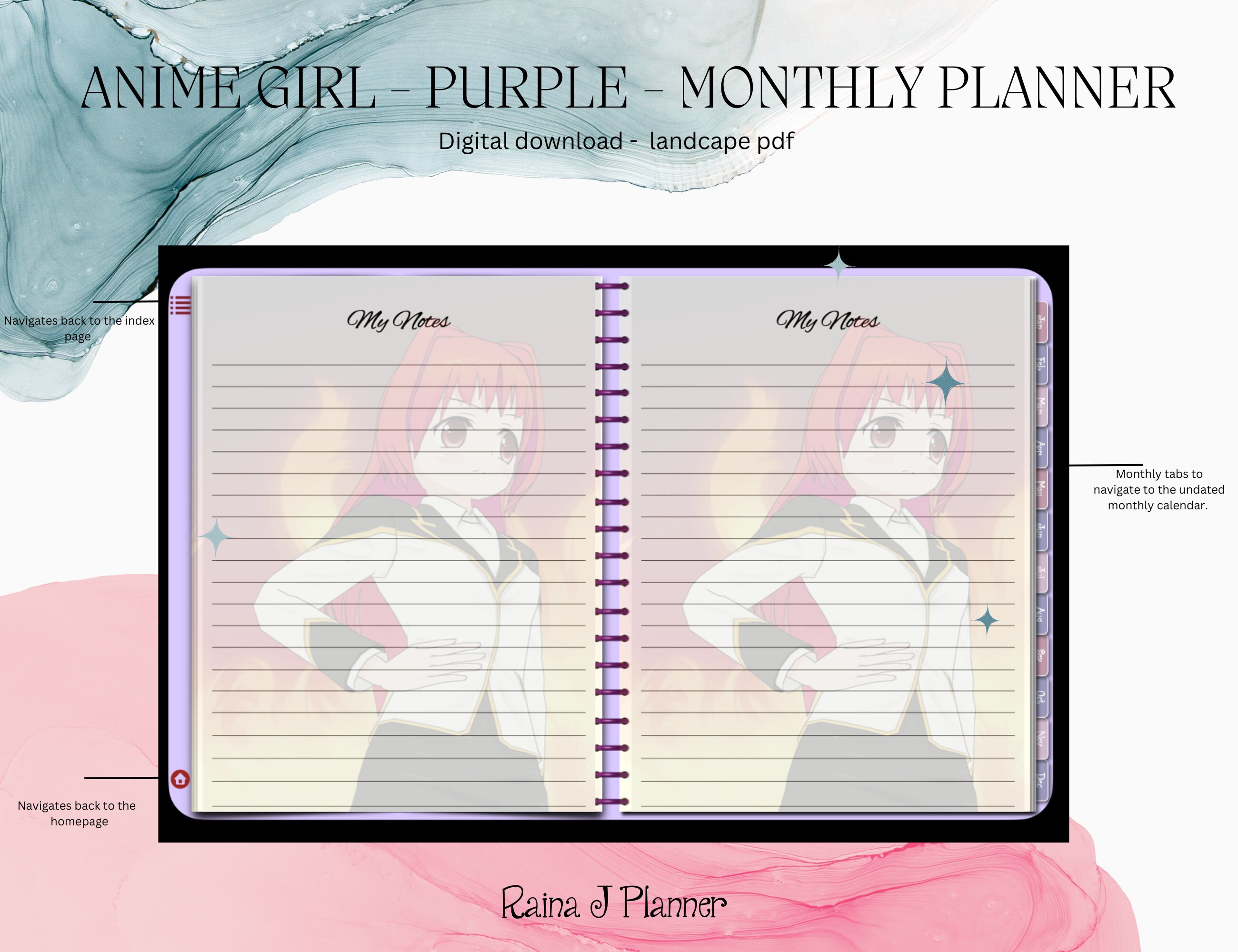 Cute Anime Girl Full Hyperlinked Digital Planner - Etsy
