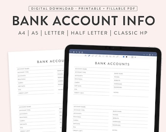 Bank Account Information Fillable Printable PDF Finance Planner ...