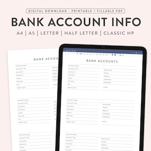 Printable Bank Account Info Sheet, Fillable Bank Account Details, Bank ...