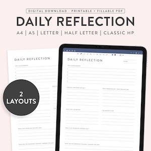 Printable Daily Reflection, Fillable | Daily Review Template - Goal ...
