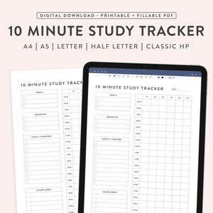 Printable 10 Minute Study Tracker, Study Session Planner, Academic ...