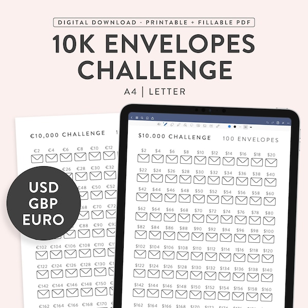 100 Envelope Challenge Fillable Printable - Etsy