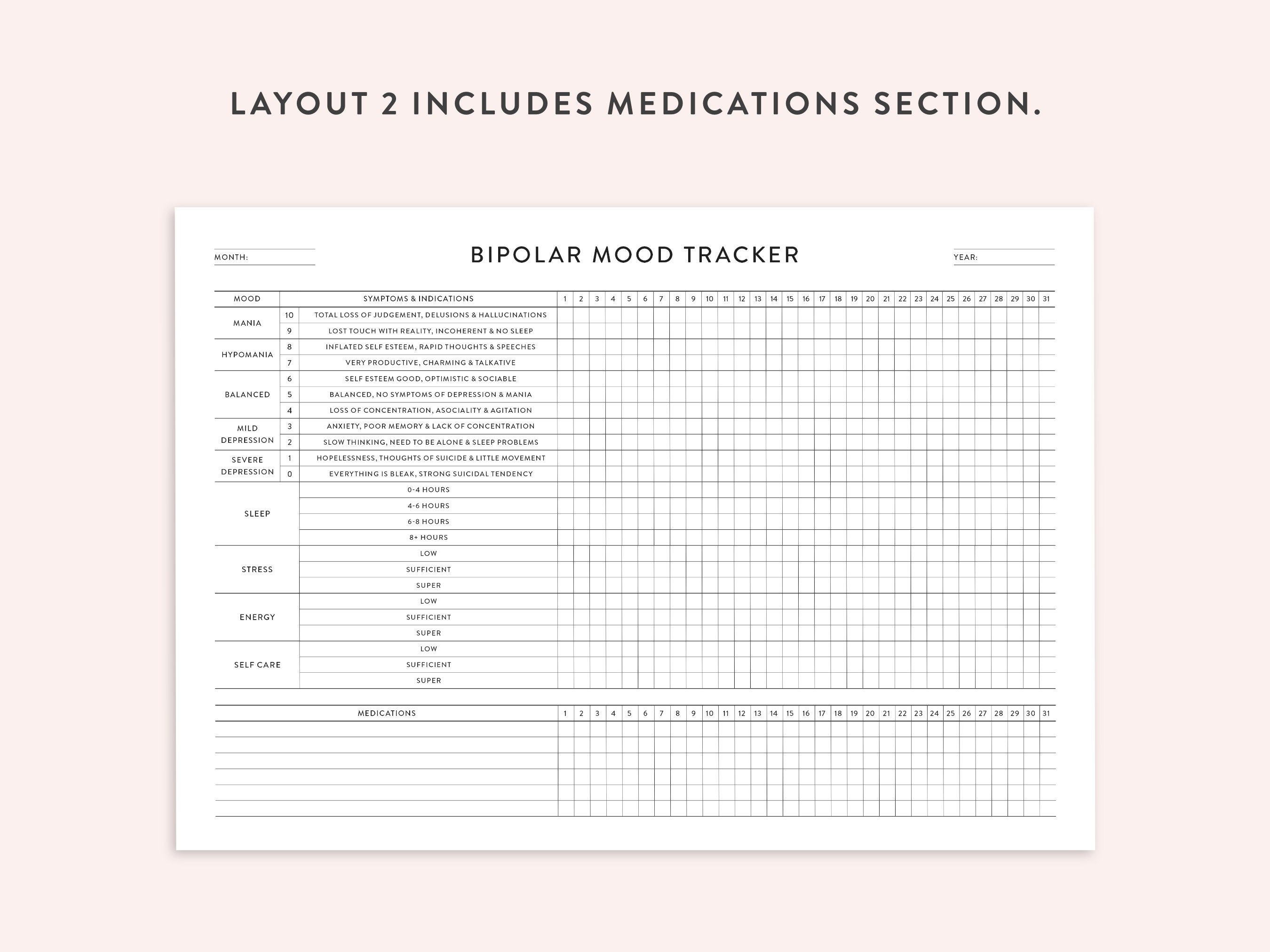 Printable Bipolar Mood Tracker Monthly Bipolar Mood Tracker - Etsy Canada