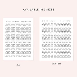 Printable 100K 100 Envelopes Challenge, Fillable 100K Savings Challenge ...