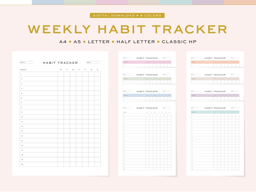 Printable Weekly Habit Tracker / Planner | Personal Habit Tracker | 5 ...