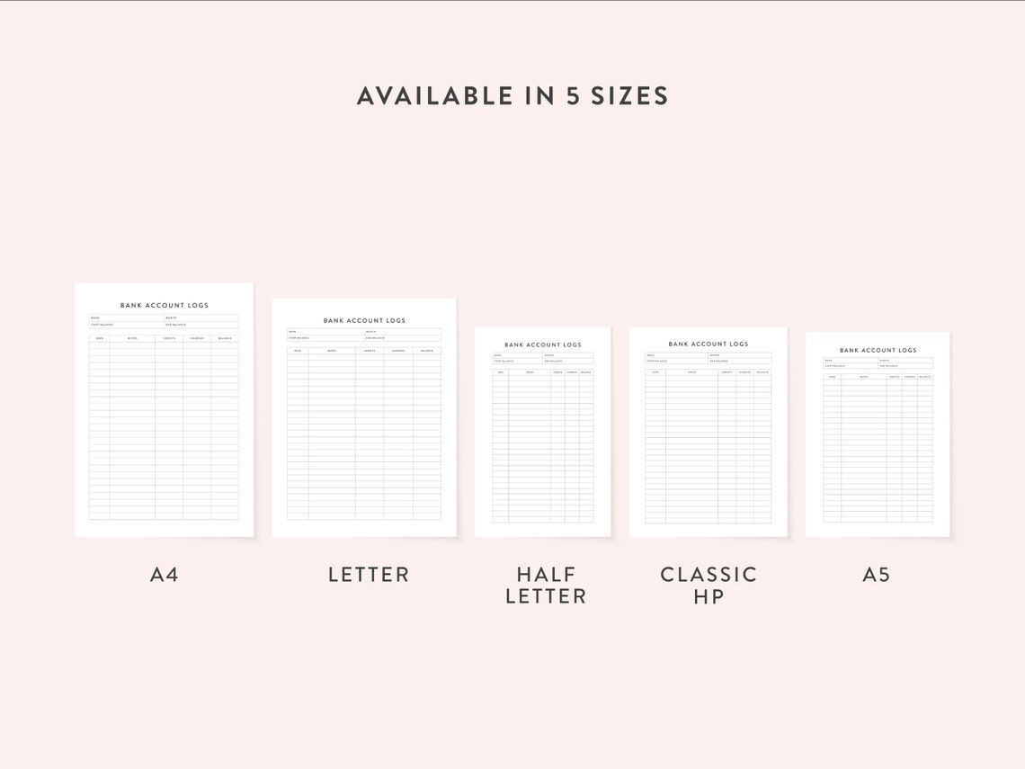 Printable Bank Account Logs, Fillable Bank Balance Sheet, Bank Account ...