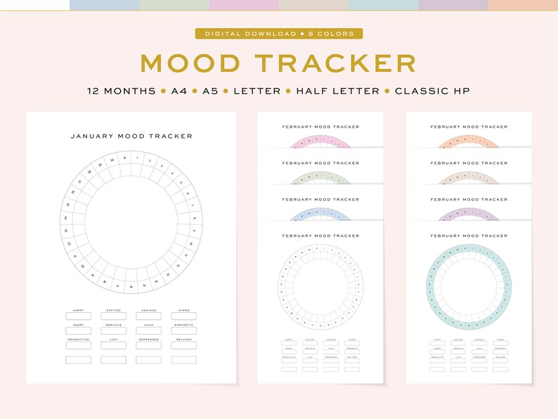 Printable Mood Tracker 12 Months Mood Tracker Planner 5 - Etsy