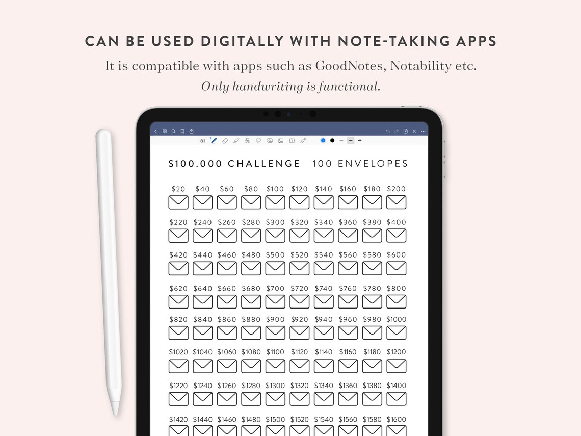 Printable 100K 100 Envelopes Challenge, Fillable 100K Savings Challenge ...