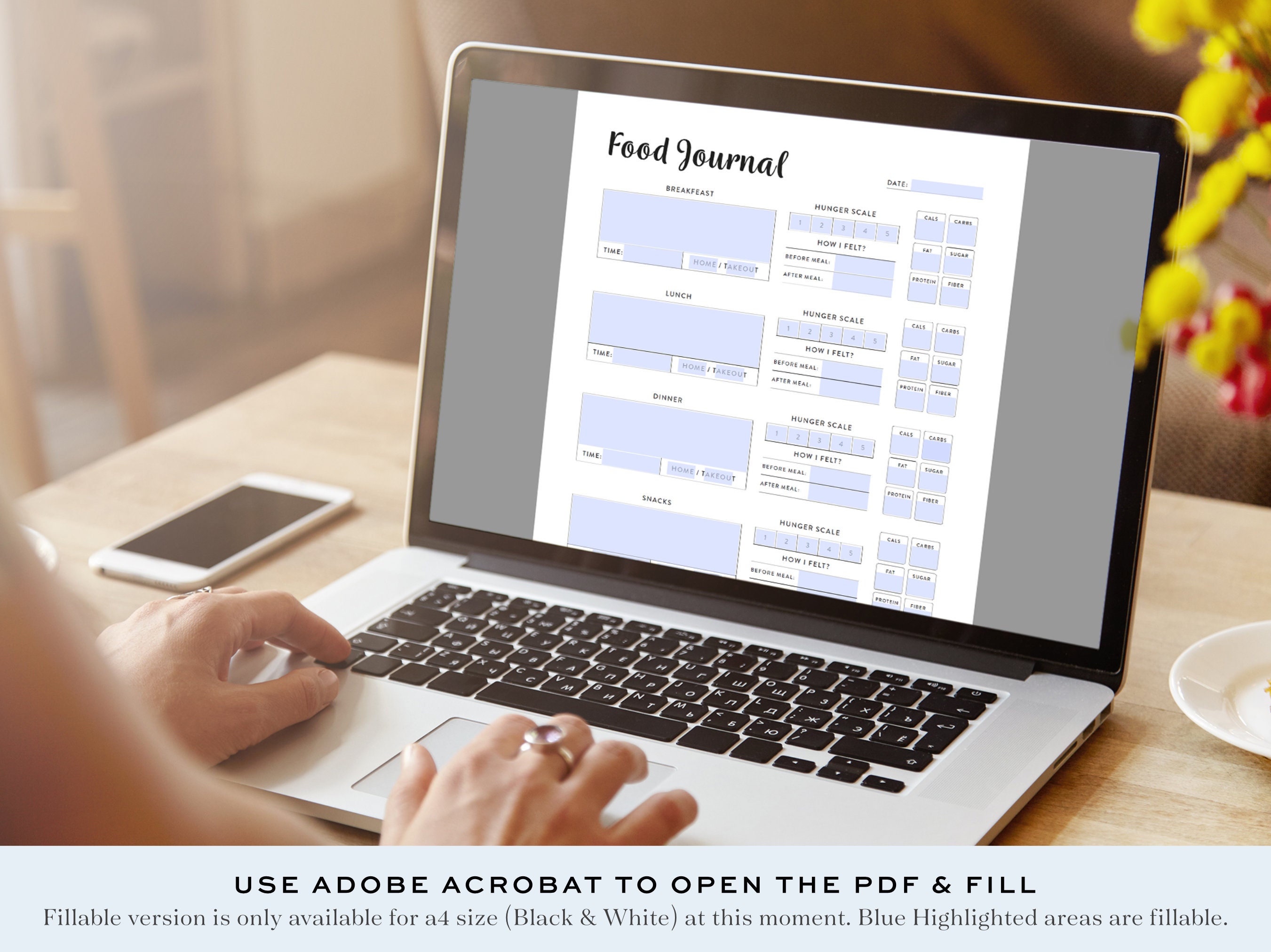 Printable Food Journal, Fillable Daily Food Diary, Daily Calorie ...