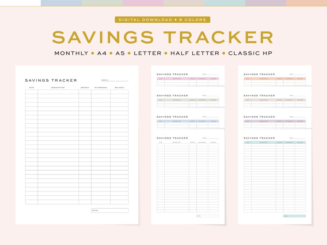Printable Savings Tracker, Fillable | Undated Monthly Savings Planner ...
