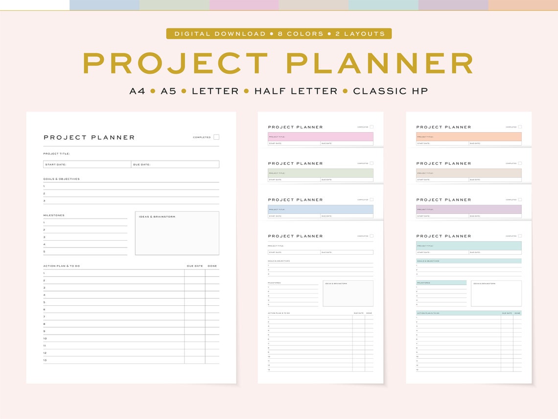 Printable Project Planner Fillable Productivity Planner and - Etsy
