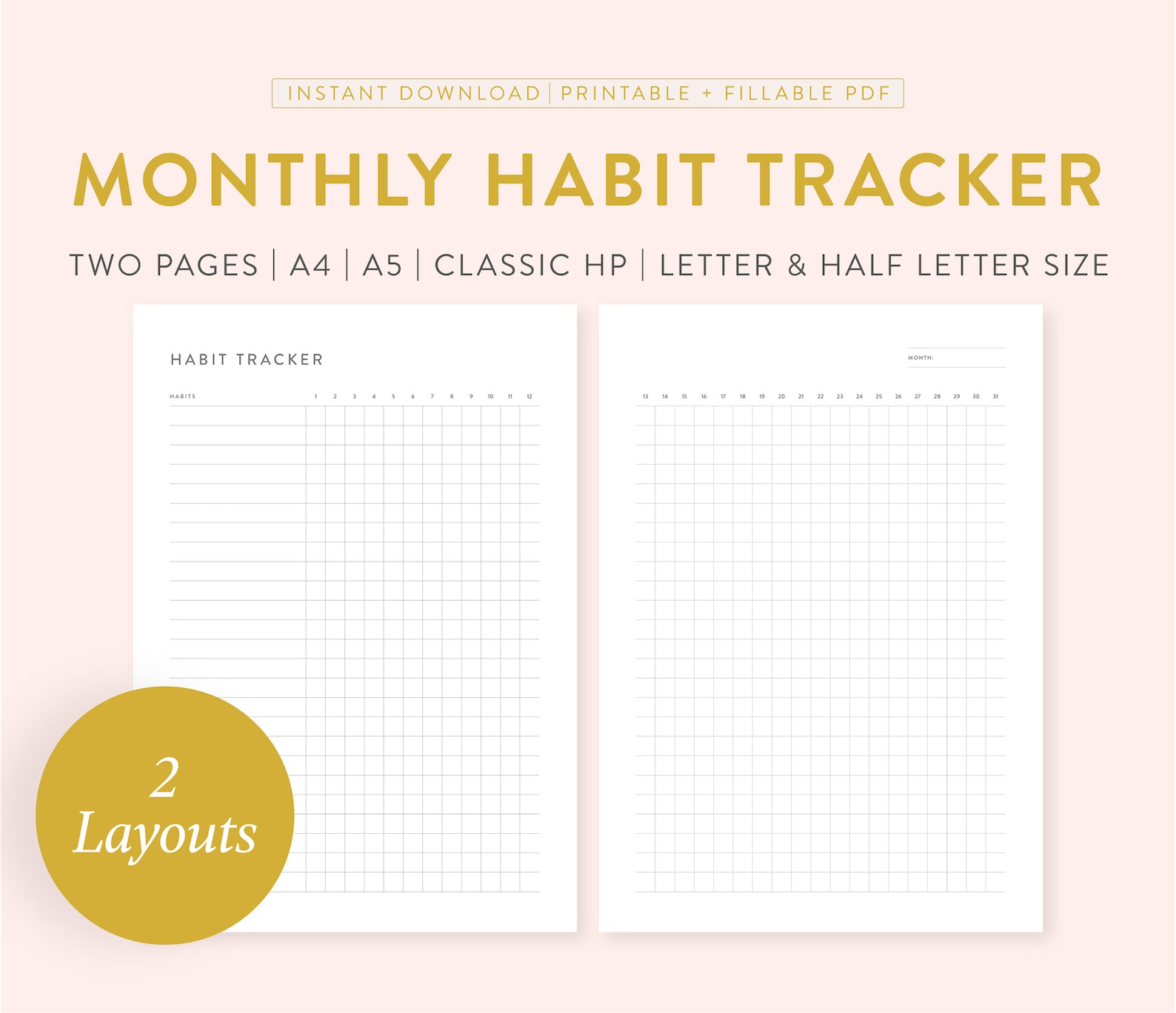 Printable Monthly Habit Tracker Planner 2 Layouts | Etsy