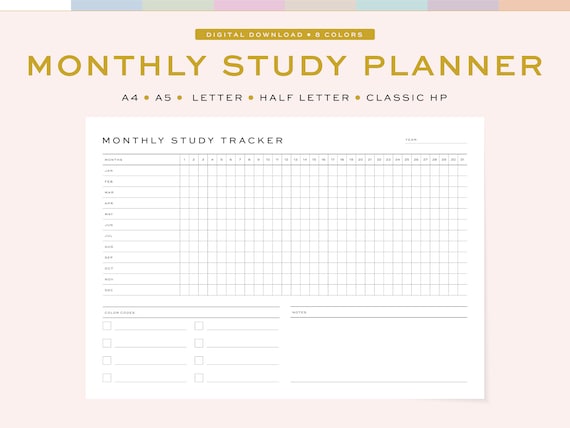 Printable Monthly Study Tracker Monthly Student Organizer - Etsy
