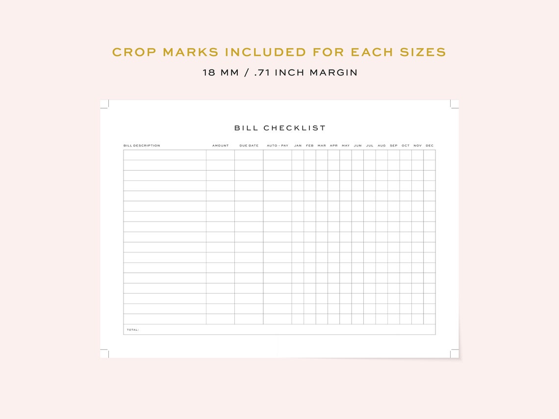 Printable Bill Checklist Fillable Yearly Bill Checklist 5 - Etsy UK