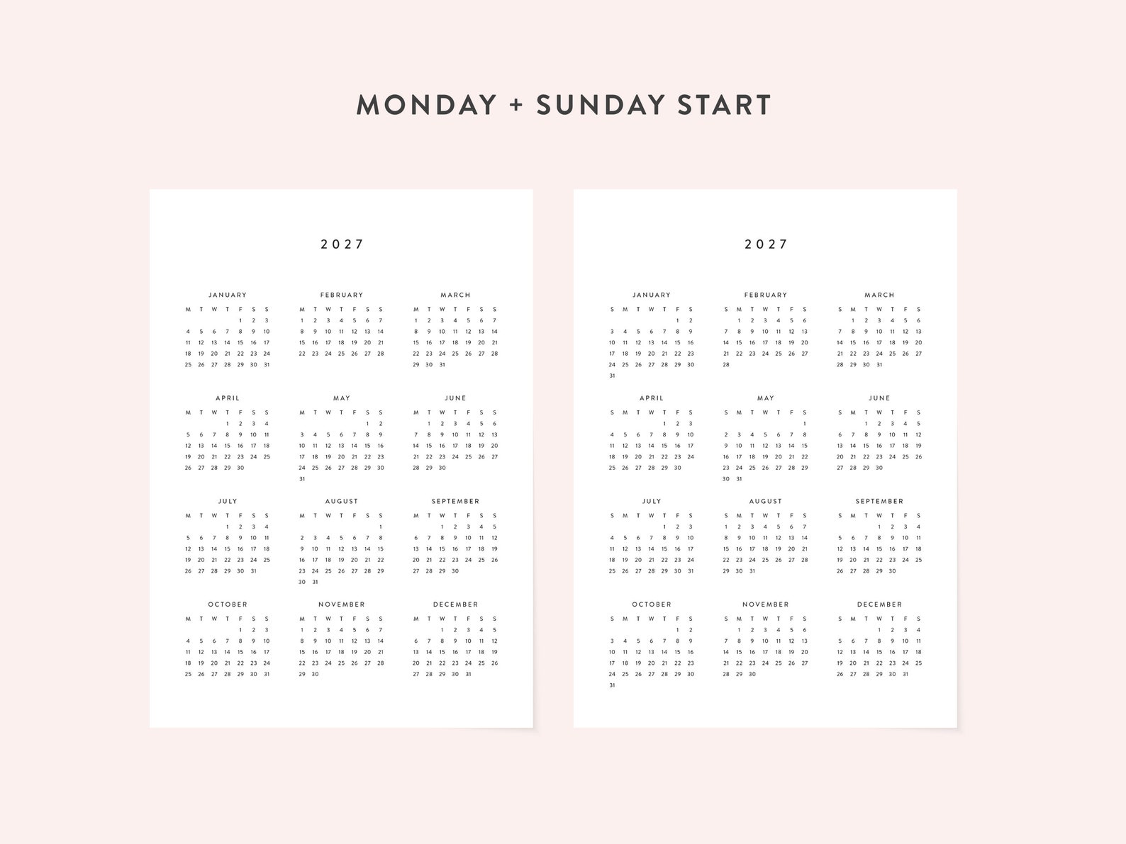Printable 2023-2033 Yearly Calendars 2023-2033 Year - Etsy