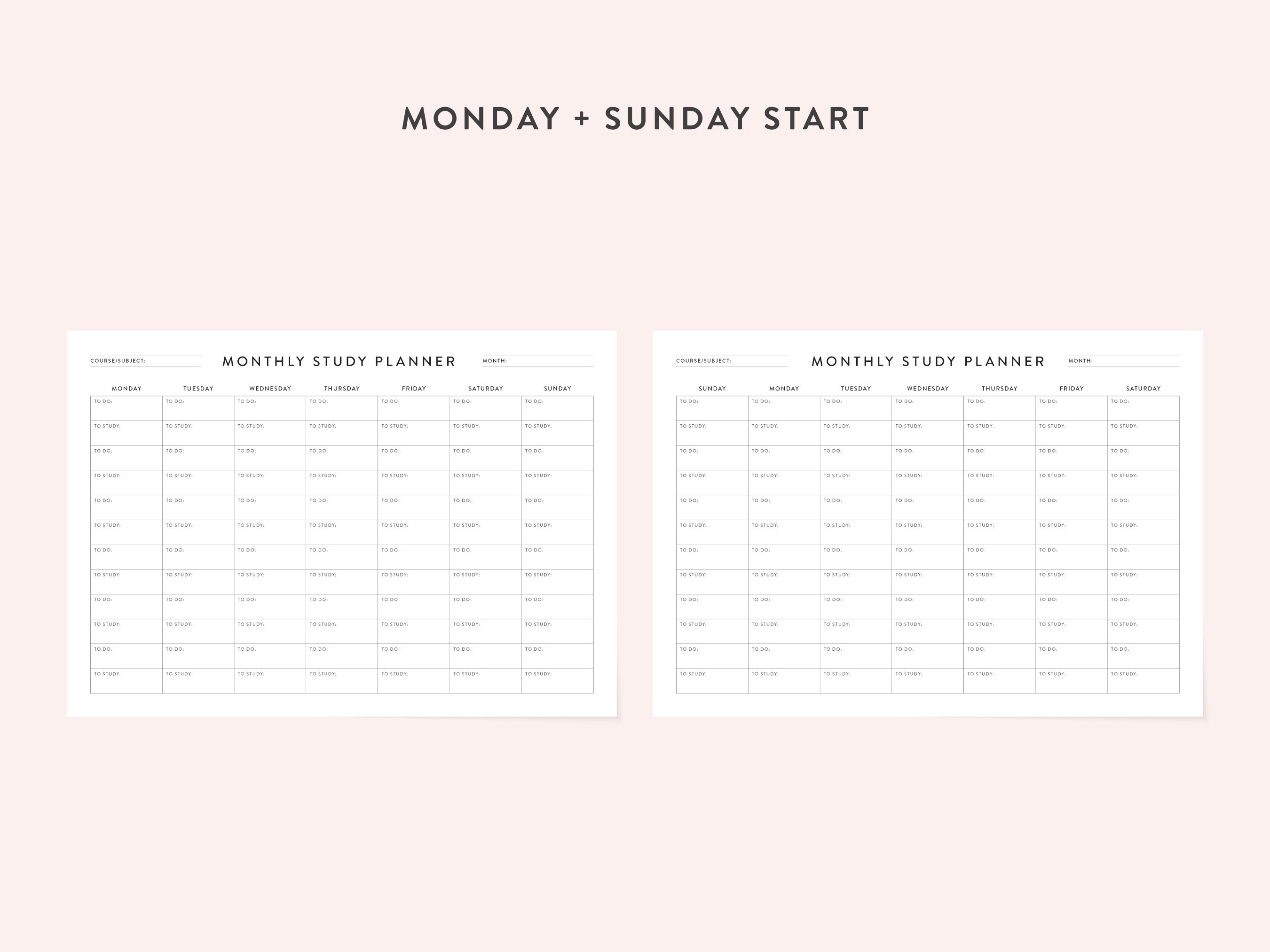 Printable Monthly Study Planner, Monthly Student Organizer, Study ...