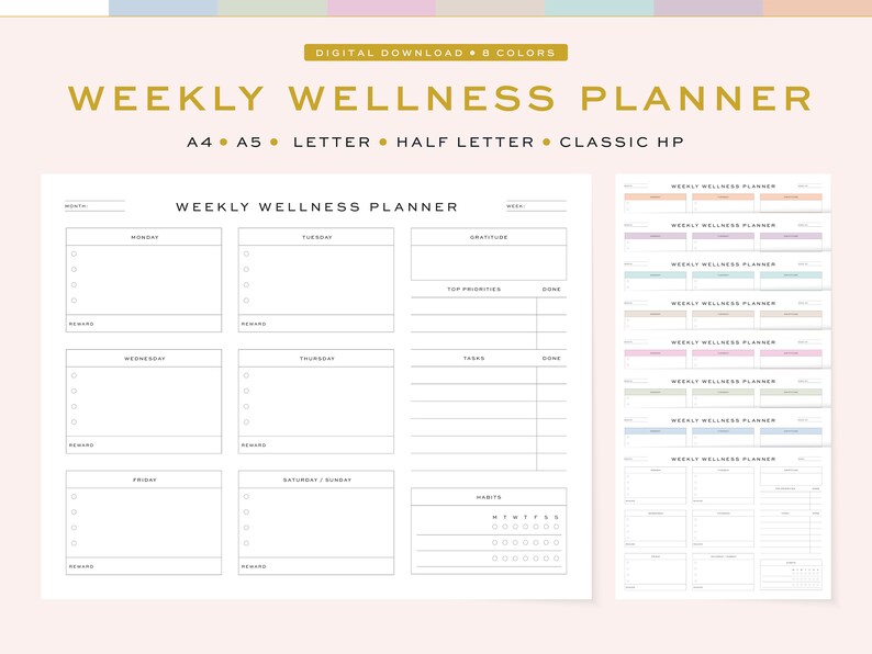 Printable Weekly Wellness Planner Fillable Undated Weekly - Etsy